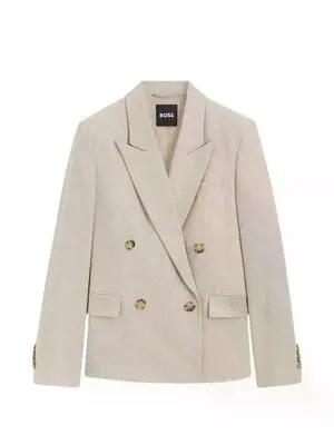BOSS Double-breasted Regular-fit Blazer In Melange Flannel