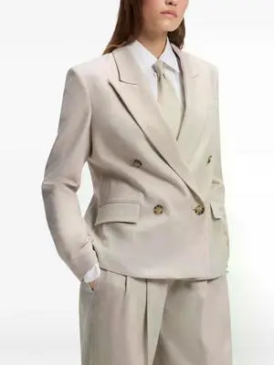 BOSS Double-breasted Regular-fit Blazer In Melange Flannel