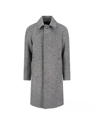 LARDINI Herringbone-pattern Wool Coat - Grey