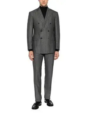 Corneliani Herringbone Double-breasted Suit - Grey
