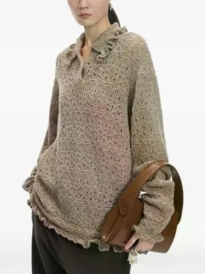 JNBY Ruffle-trim Open-knit Sweater