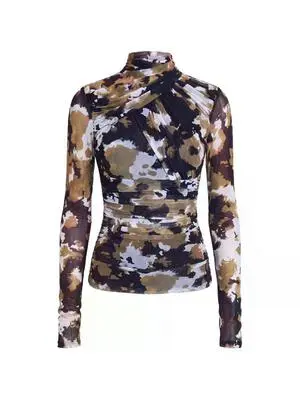 NICHOLAS Abstract-print Ruched Top - Black