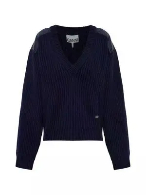 GANNI V-neck Ribbed-knit Sweater
