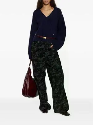 GANNI V-neck Ribbed-knit Sweater