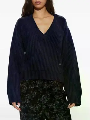 GANNI V-neck Ribbed-knit Sweater