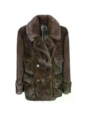 SWORD 6644 Double-breasted Faux-fur Jacket - Brown