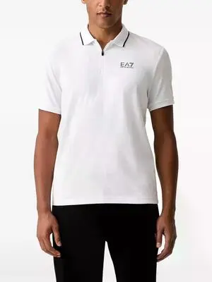 EA7 Logo-print Zip-neck Polo Shirt - White