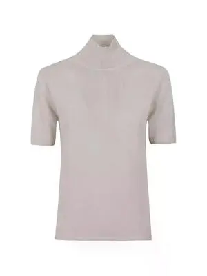 ALLUDE Short-sleeve High-neck Sweater - Neutrals