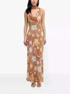 NEVER FULLY DRESSED Celestial-print Cowl-neck Maxi Dress - Brown