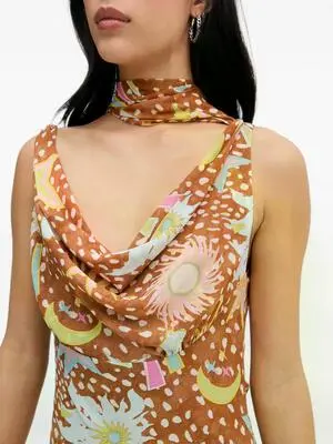 NEVER FULLY DRESSED Celestial-print Cowl-neck Maxi Dress