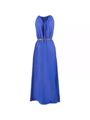 Max Mara Belted Pleated Maxi Dress - Blue