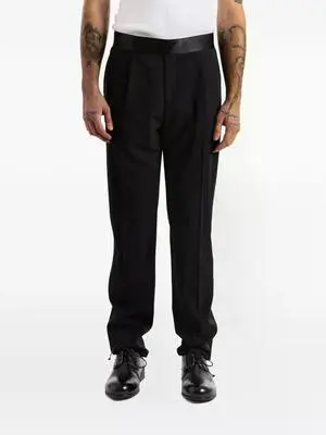 Giorgio Armani Satin-trimmed Pleated Trousers - Black