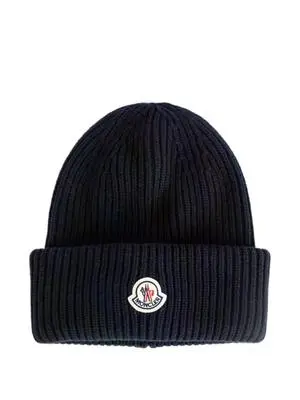 Moncler Logo-patch Ribbed-knit Beanie Hat - Blue