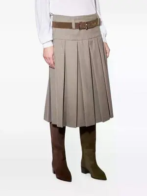 Liviana Conti Belted Pleated Midi Skirt - Brown
