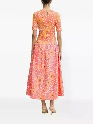 NEVER FULLY DRESSED Floral-print Ruched Maxi Dress
