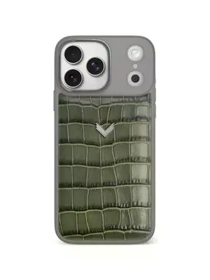 VELANTE Crocodile-effect Leather Iphone 17 Pro Max Phone Case - Grey