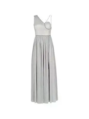 Vintage One-shoulder Pleated Maxi Dress - Silver