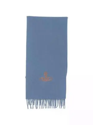 VIVIENNE WESTWOOD Orb-embroidered Fringed Scarf - Blue