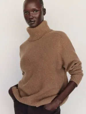 REFORMATION Dove Cashmere Oversized Turtleneck Brown
