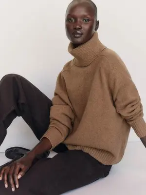 REFORMATION Dove Cashmere Oversized Turtleneck - Brown