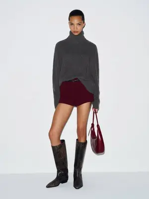 REFORMATION Dove Cashmere Oversized Turtleneck - Grey