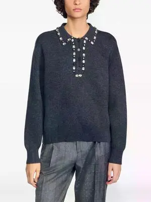 Sandro Crystal-embellished Polo Sweater