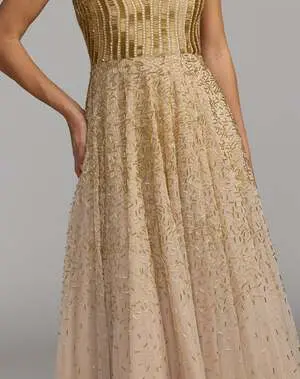 MAC DUGGAL COLLECTION V-neck Beaded Tulle A-line Gown