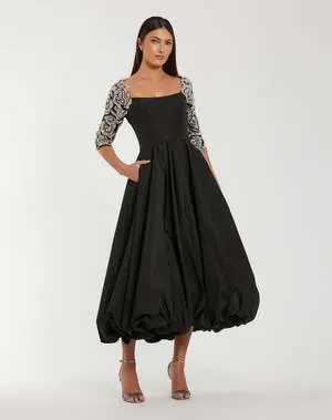 Mac Duggal Faille Embellished Sleeve Tea-length Dress
