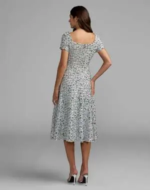 Mac Duggal Sequin Button Up Boucle Midi Dress