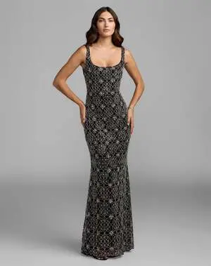 Mac Duggal Sleeveless Embellished Column Gown - Black Silver