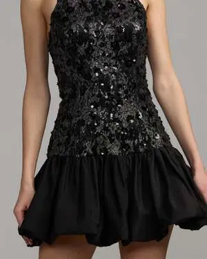 Mac Duggal Embellished Lace Bubble Hem Mini Dress