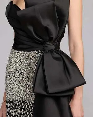 MAC DUGGAL COLLECTION Strapless Crystal Embellished Satin Dress With Bow