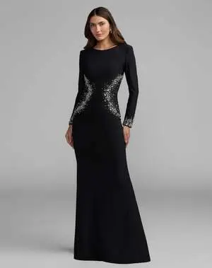 Mac Duggal Long Sleeve Embellished Jersey Gown