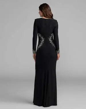 Mac Duggal Long Sleeve Embellished Jersey Gown