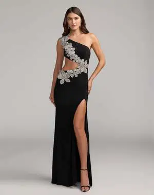 Mac Duggal One Shoulder 3d Floral Jersey Gown