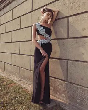 Mac Duggal One Shoulder 3d Floral Jersey Gown