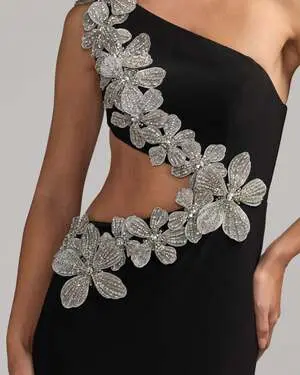 Mac Duggal One Shoulder 3d Floral Jersey Gown