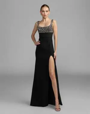 Mac Duggal Sleeveless Crepe Gown With Embellished Bodice