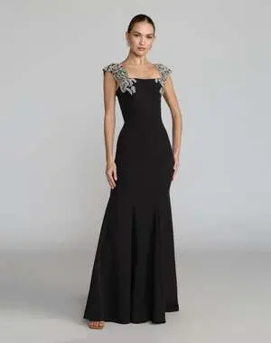 Mac Duggal Beaded Floral Appliqu Mermaid Gown