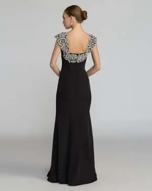 Mac Duggal Beaded Floral Appliqu Mermaid Gown