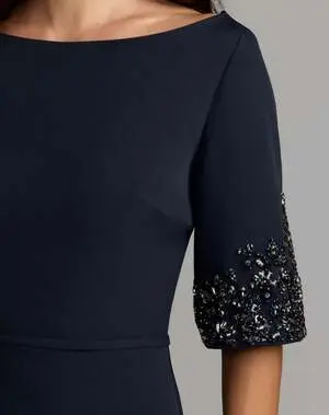 Mac Duggal A-line Crepe Gown With Beaded Sleeves