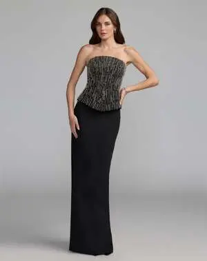 Mac Duggal Embellished Crepe Strapless Column Gown - Black