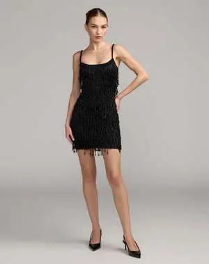 Mac Duggal Pearl Fringe Mini Dress