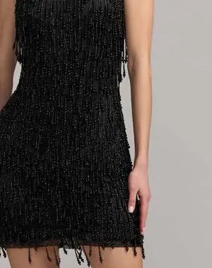Mac Duggal Pearl Fringe Mini Dress