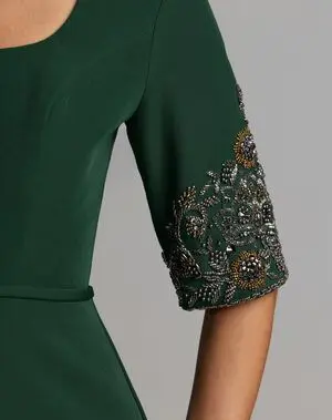 Mac Duggal Petite Scoop Neck Beaded Cuff Crepe Gown