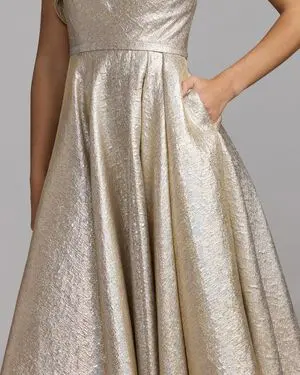 Mac Duggal Oyster Metallic Ruffle One Shoulder Midi Dress