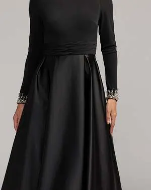 Mac Duggal Jersey And Satin Long Sleeve A-line Gown