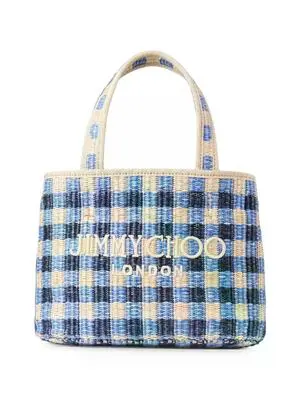 JIMMY CHOO East-west Marine-mix-and-ecru Gingham Raffia Beach Tote Bag - Blue