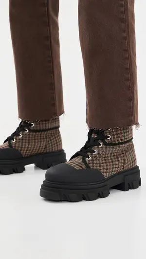GANNI Cleated Canvas Wool Boots