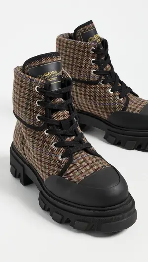GANNI Cleated Canvas Wool Boots